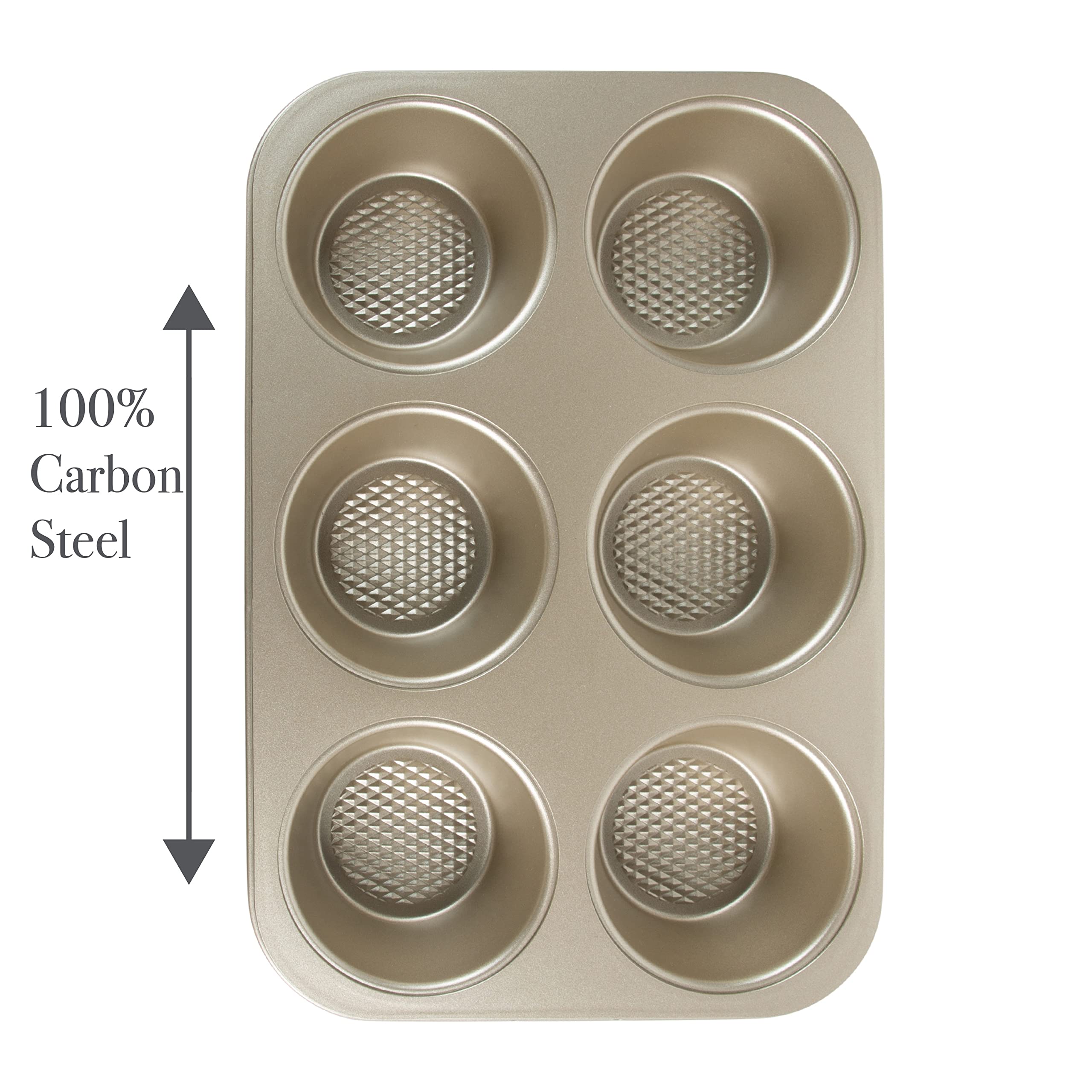 Kitchen Details Pro Series 6 Cup Muffin Pan with Diamond Base | Dimensions: 12.6” x 8.5” x 1.6” | Non-Stick | Kitchen Accessories | Durable | Easy to Clean | Gold