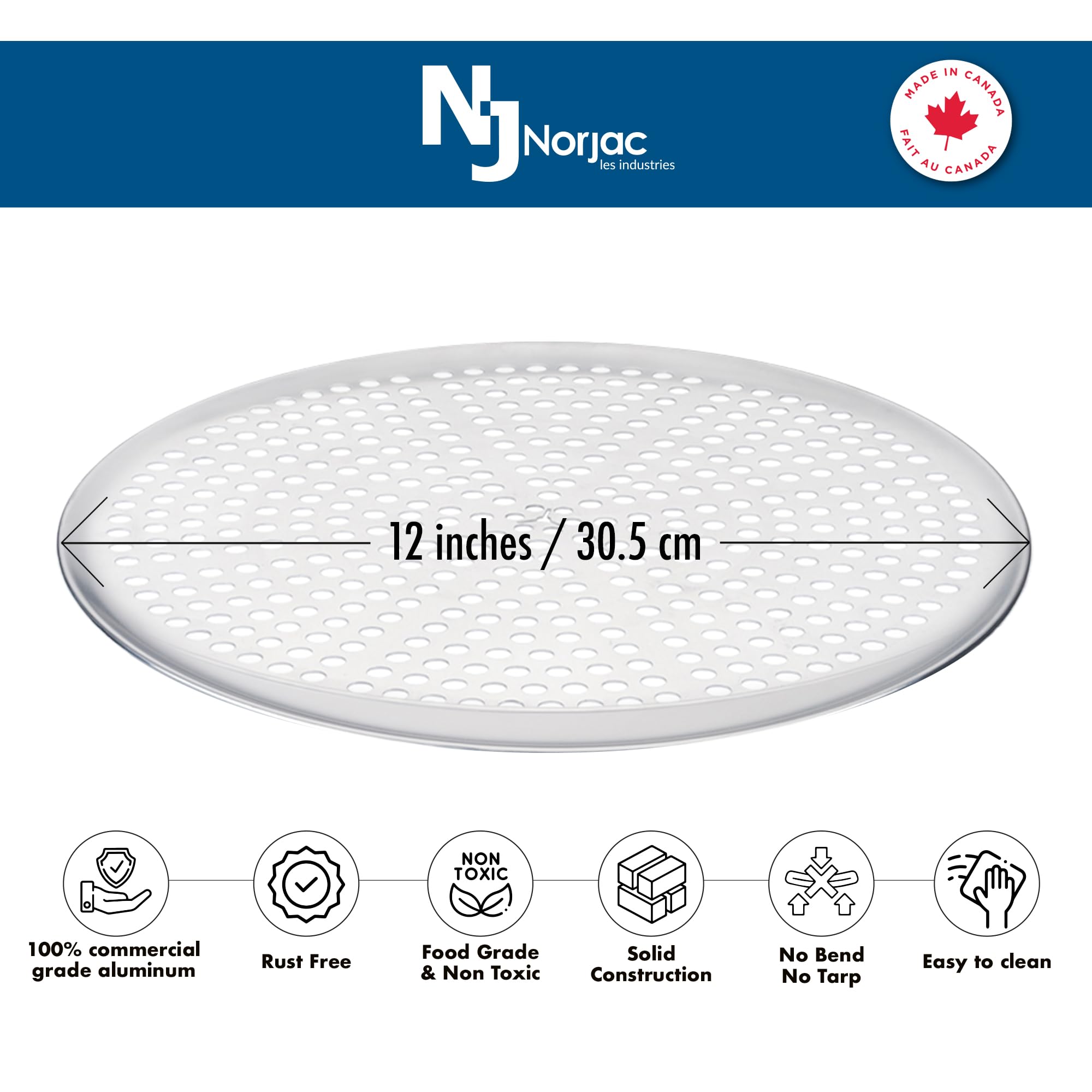 Norjac Pizza Pan with Holes, 12 Inch, 2 Pack, Restaurant-Grade, 100% Aluminum, Perforated Pizza Pan, Oven-Safe, Rust-Free.