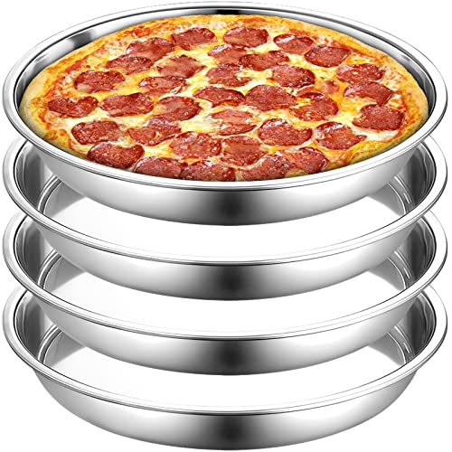 Elsjoy 4 Pack 13 Inch Stainless Steel Pizza Pan, Deep Round Baking Pan Large Pizza Baking Tray, Heavy-Duty Pizza Dish Non-Stick Baking Sheet for Oven, Dishwasher Safe