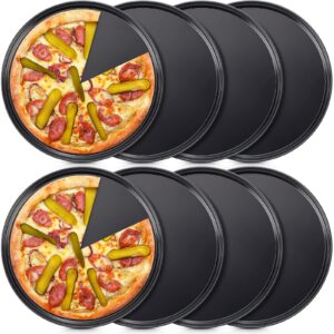 meanplan 8 pcs non stick bakeware pizza pan round pizza pan for oven carbon steel oven pizza tray pie pans baking pan for home restaurant kitchen baking supplies, black, 12 inch (12 inch)