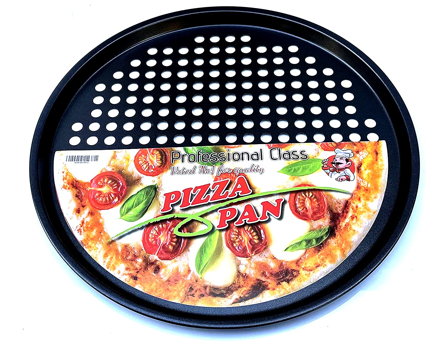 Pizza Pan with holes -Nonstick Carbon Steel Pizza Pan, Pizza pans，Pizza Tray Bakeware Perforated Round For Home Kitchen - PROFESSIONAL CLASS 32.5CM Diameter 12 3/4" INCHES with Fast Crisp Technology