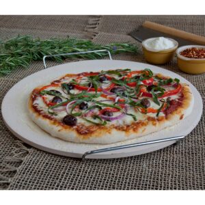 Pizzacraft Round Ceramic Pizza Stone with Wire Frame, 15“Diameter