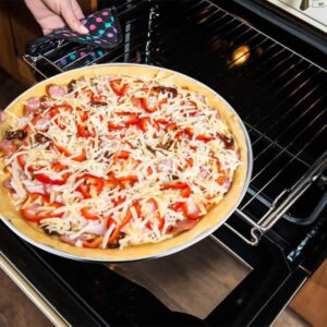 TeamFar Pizza Pan, 13.4 inch Stainless Steel Pizza Pan Set Large Pizza Oven Pans Tray for Baking Serving, Healthy & Heavy Duty, Oven & Dishwasher Safe - 2 Piece