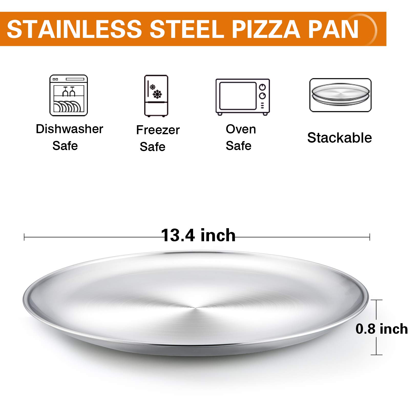 TeamFar Pizza Pan, 13.4 inch Stainless Steel Pizza Pan Set Large Pizza Oven Pans Tray for Baking Serving, Healthy & Heavy Duty, Oven & Dishwasher Safe - 2 Piece