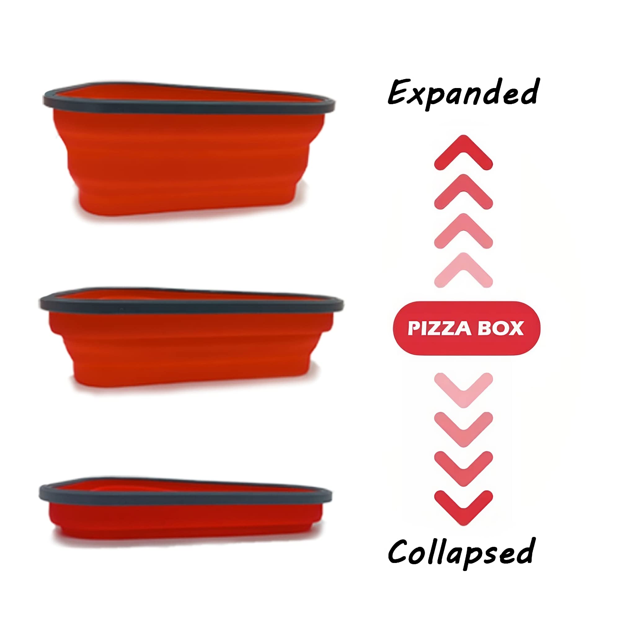 Pizza Storage Container Collapsible | Burguer Holder | With 5 Serving Trays | Improved | Pizza Slice Container | Silicone Collapsible Reusable Microwavable & Dishwasher Safe | Leftover Slice Container