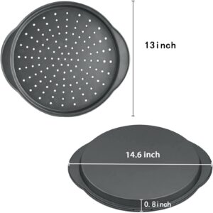 NBFTLTOP Pizza Pan 12 Inch Nonstick Round Carbon Steel Baking Pizza Pan with Holes for Oven Bakeware Pizza Tray with Handle,Set of 2