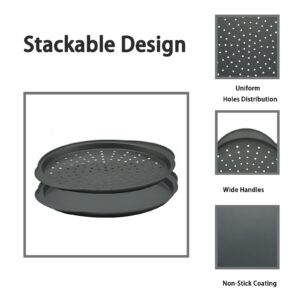 NBFTLTOP Pizza Pan 12 Inch Nonstick Round Carbon Steel Baking Pizza Pan with Holes for Oven Bakeware Pizza Tray with Handle,Set of 2