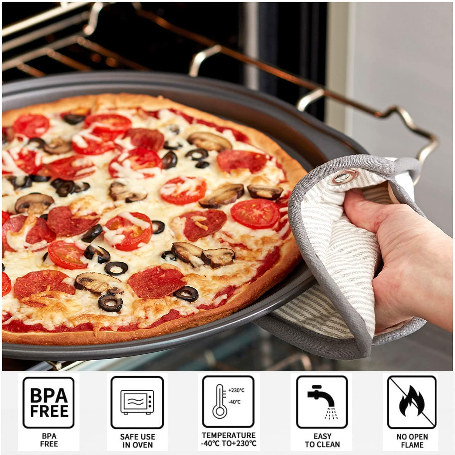 NBFTLTOP Pizza Pan 12 Inch Nonstick Round Carbon Steel Baking Pizza Pan with Holes for Oven Bakeware Pizza Tray with Handle,Set of 2