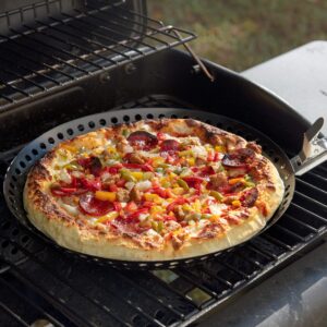 Pizza Grilling Pan (12") - Non-Stick Pan w Removable Handle to Easily Close Grill & Transport Hot Dish - High Walls for Deep Dish Pizza - Use in to BBQ Indoor & Outdoor - Holiday Christmas Gift Idea