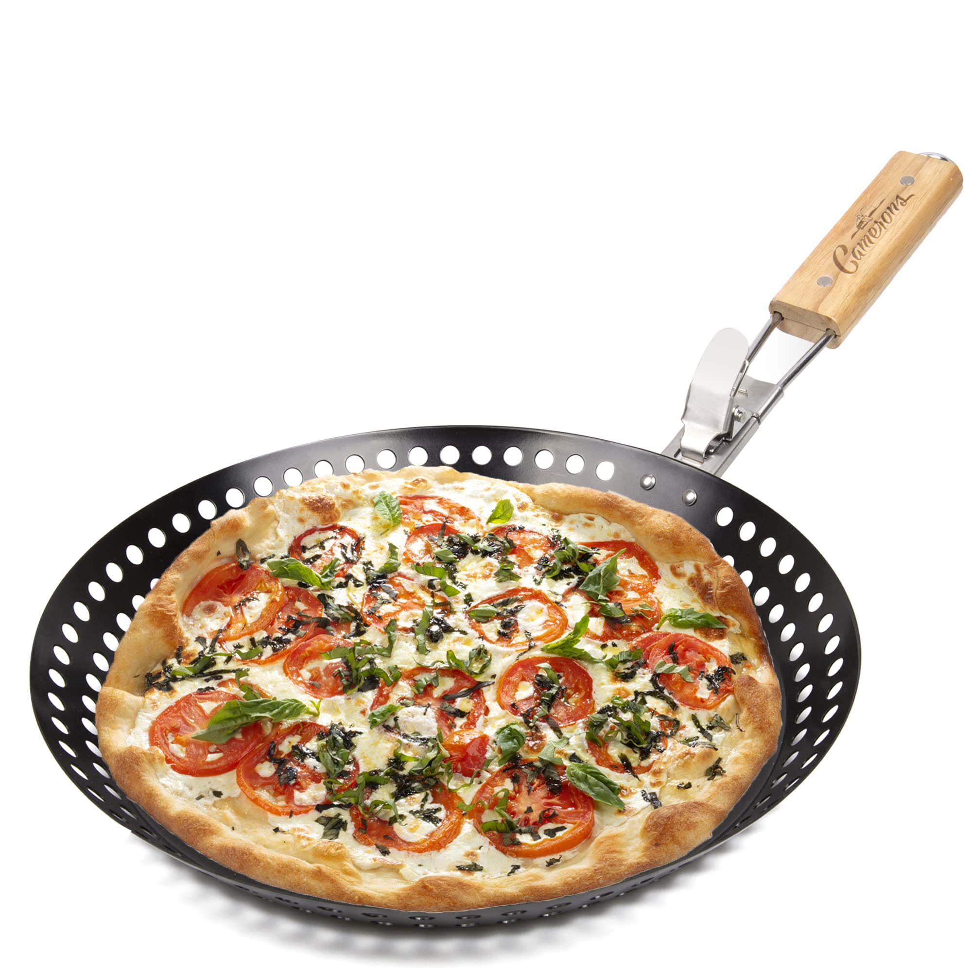 Pizza Grilling Pan (12") - Non-Stick Pan w Removable Handle to Easily Close Grill & Transport Hot Dish - High Walls for Deep Dish Pizza - Use in to BBQ Indoor & Outdoor - Holiday Christmas Gift Idea