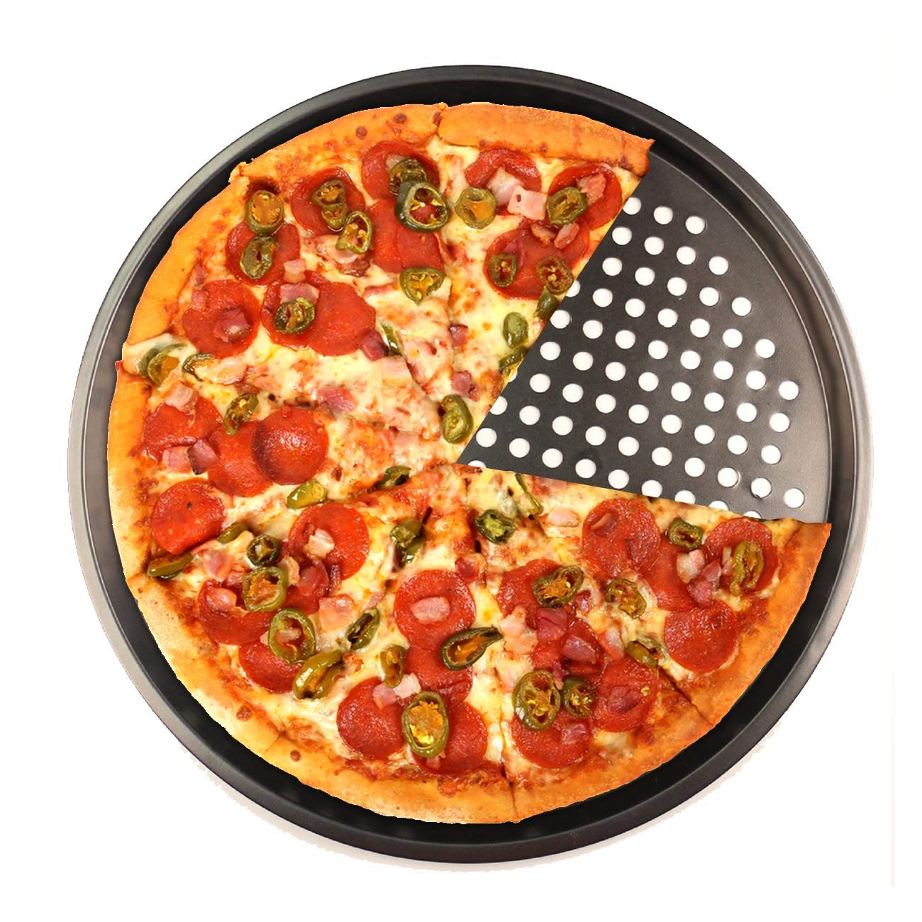 FVLFIL enenfeifei Pizza Pans With Holes 12 Inch Bottom in Diameter Pizza Pan Dishwasher Safe Perfect Results Premium Non-Stick Bakeware Pizza Crisper Pans (1 Pack)