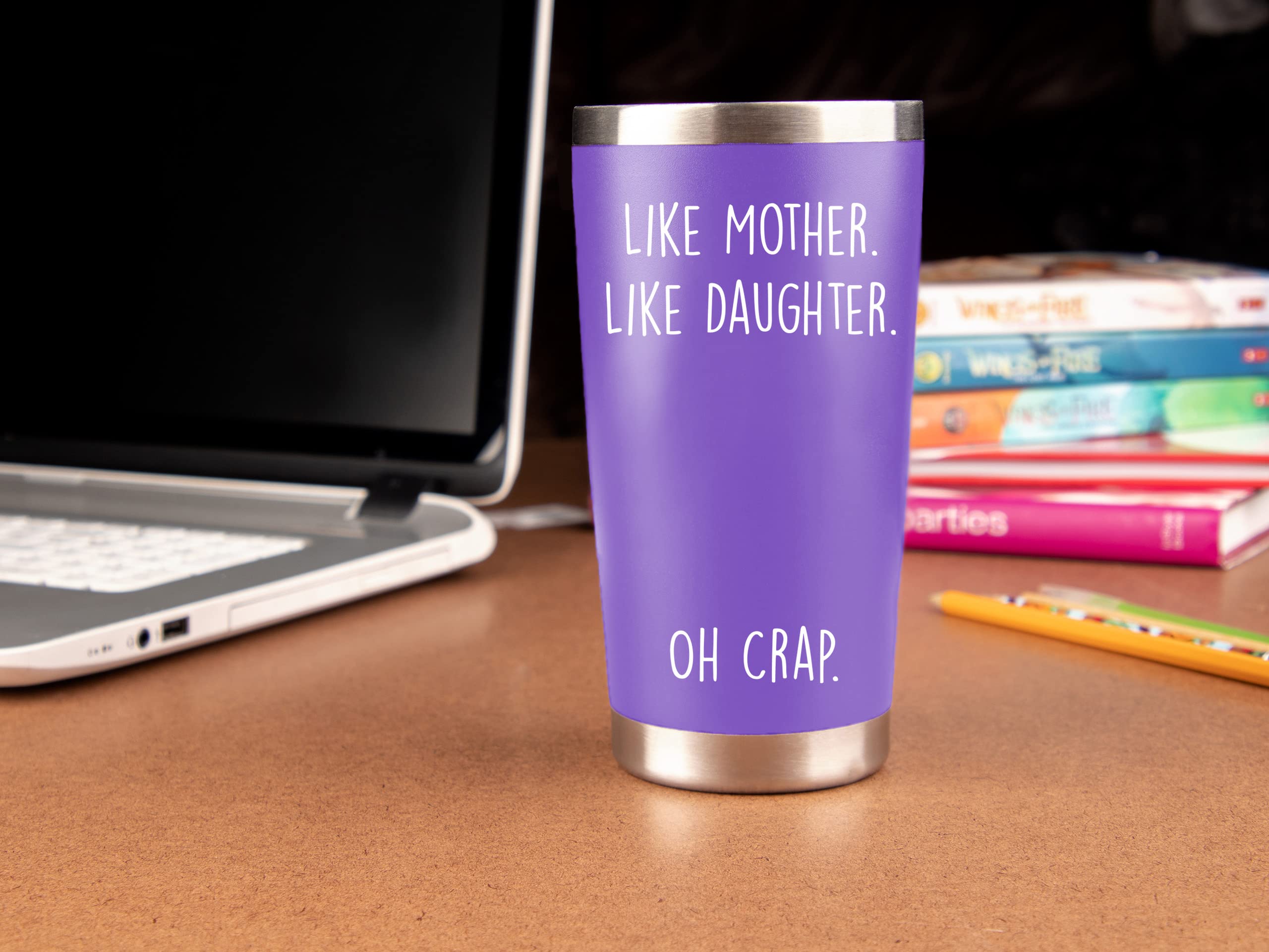 Mom Gifts From Daughter- Like Mother Like Daughter 20oz Coffee Travel Tumbler/Mug Purple - Funny Gift Idea for Mom, Mothers Day, Her, Unique, Best, Birthday, Presents