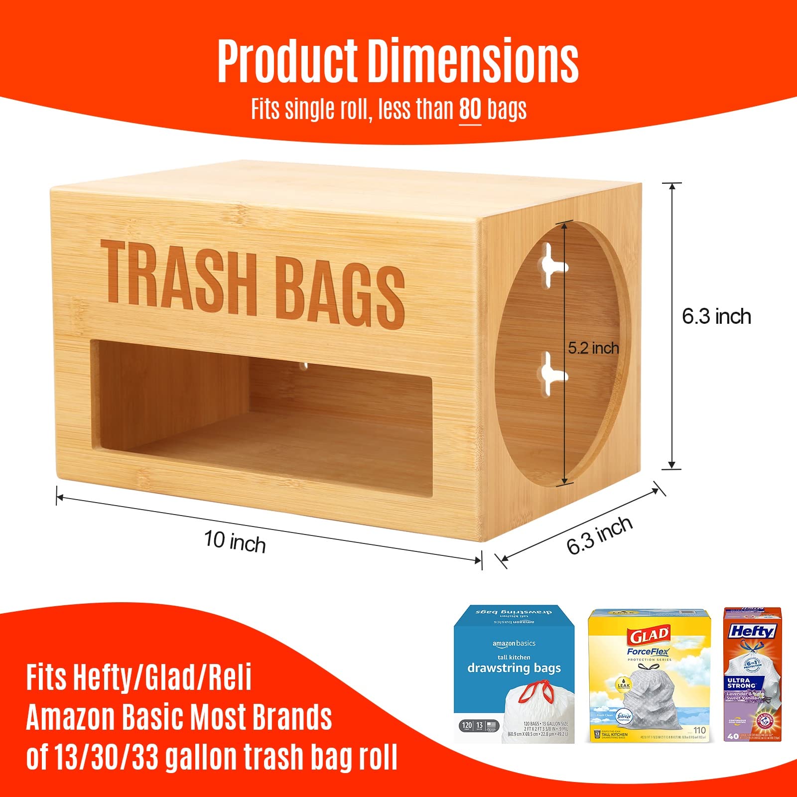 Libreshine Trash Bag Organizer for Kitchen, Garbage Bag Dispenser Roll Holder Under Sink, Bamboo Trash Bag Dispenser Wall Mount (Standard)