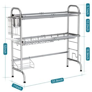 Over The Sink Dish Drying Rack, HOWDIA 2-Tier Stainless Steel Large Over The Sink Dish Rack with Utensil Holder Dish Drainers for Kitchen Counter