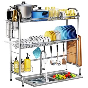 Over The Sink Dish Drying Rack, HOWDIA 2-Tier Stainless Steel Large Over The Sink Dish Rack with Utensil Holder Dish Drainers for Kitchen Counter