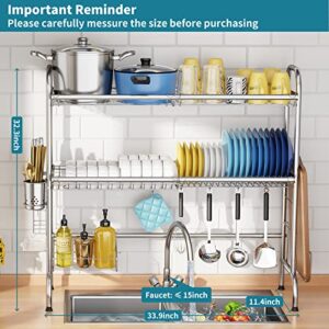 Over The Sink Dish Drying Rack, HOWDIA 2-Tier Stainless Steel Large Over The Sink Dish Rack with Utensil Holder Dish Drainers for Kitchen Counter