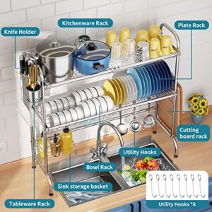 Over The Sink Dish Drying Rack, HOWDIA 2-Tier Stainless Steel Large Over The Sink Dish Rack with Utensil Holder Dish Drainers for Kitchen Counter