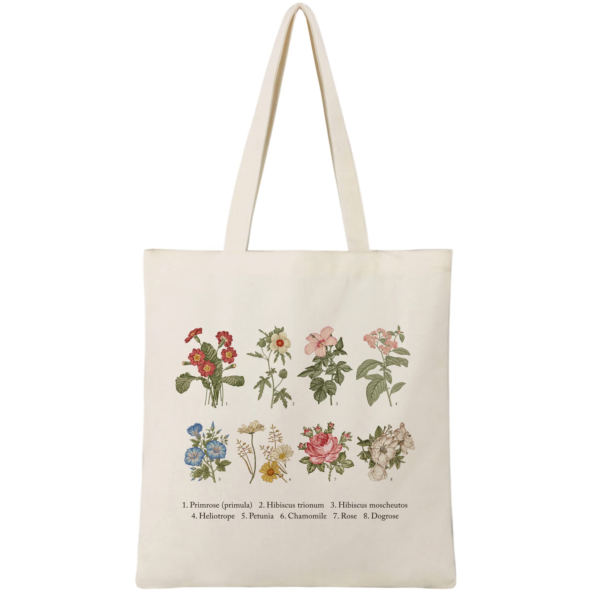 BeeGreen Flowers 12OZ Canvas Tote Bag With Inner Zipper Pocket Cute Aesthetic Mother's Day Cotton Tote Bag Reusable Tote Bag for Women Lightweight Washable Graphic Trendy Tote Bag