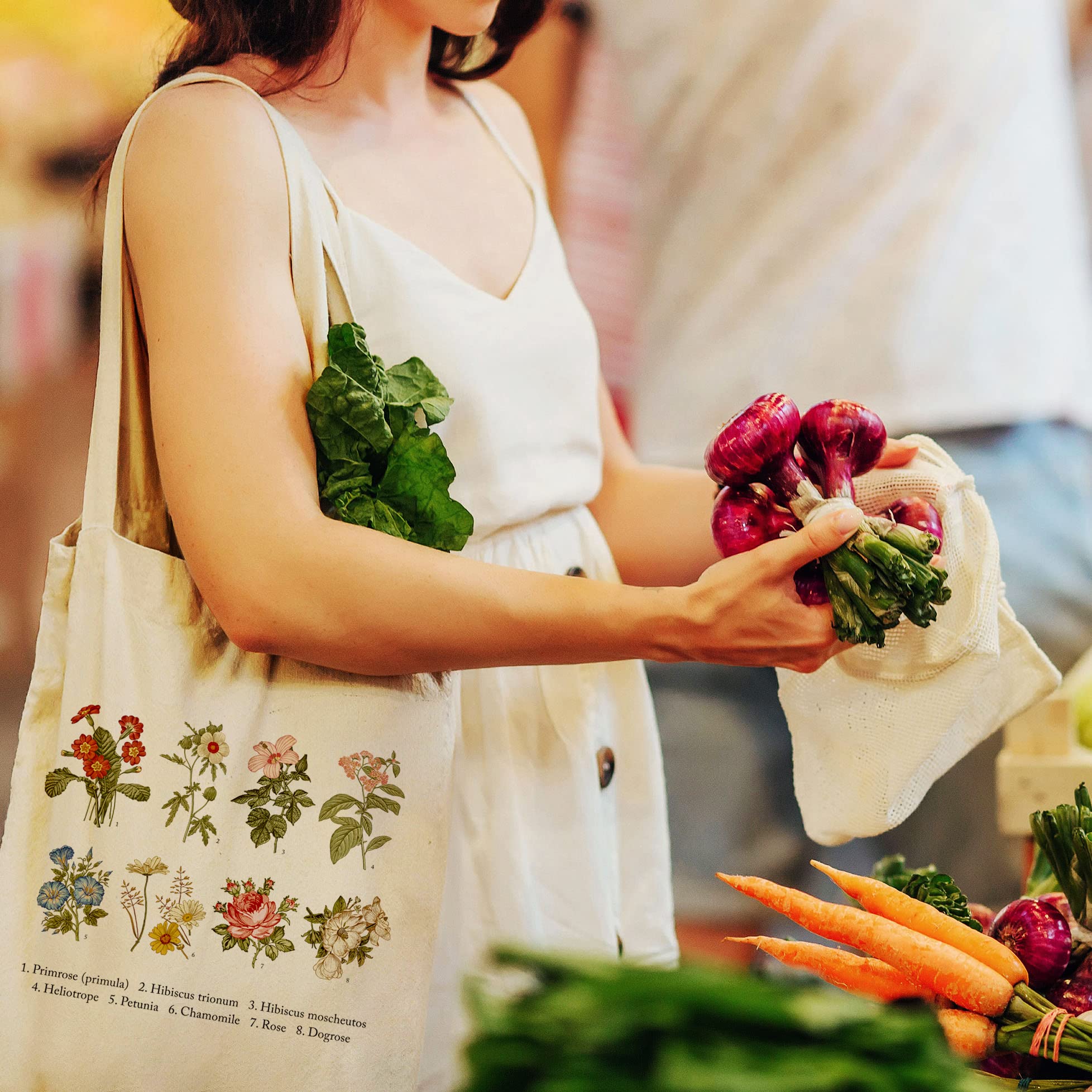 BeeGreen Flowers 12OZ Canvas Tote Bag With Inner Zipper Pocket Cute Aesthetic Mother's Day Cotton Tote Bag Reusable Tote Bag for Women Lightweight Washable Graphic Trendy Tote Bag