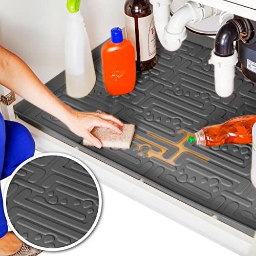 Xtreme Mats - Waterproof Under Sink Mat Shelf Liner Cabinet Liner for Kitchen & Laundry Cabinets (Gray 34" 1/4 x 22 1/4) Kitchen Cabinet Shelf Protector Flexible Under Kitchen Sink Drip Tray Liner