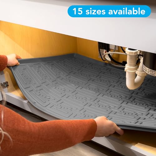 Xtreme Mats - Waterproof Under Sink Mat Shelf Liner Cabinet Liner for Kitchen & Laundry Cabinets (Gray 34" 1/4 x 22 1/4) Kitchen Cabinet Shelf Protector Flexible Under Kitchen Sink Drip Tray Liner