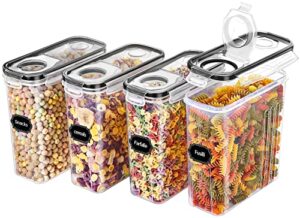 cereal containers storage, airtight food storage container with lid of 4 [2.5l/85.4oz] for kitchen & pantry organization, bpa-free clear plastic canister great for snacks, sugar, 20 lables & marker