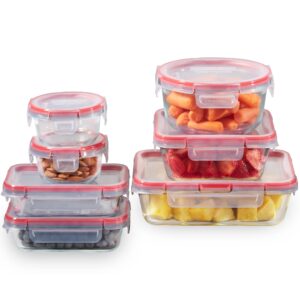 pyrex freshlock 14-piece mixed size glass food storage meal prep container set, airtight & leakproof with locking lids, for lunch and meal prep, microwave, freezer & dishwasher safe