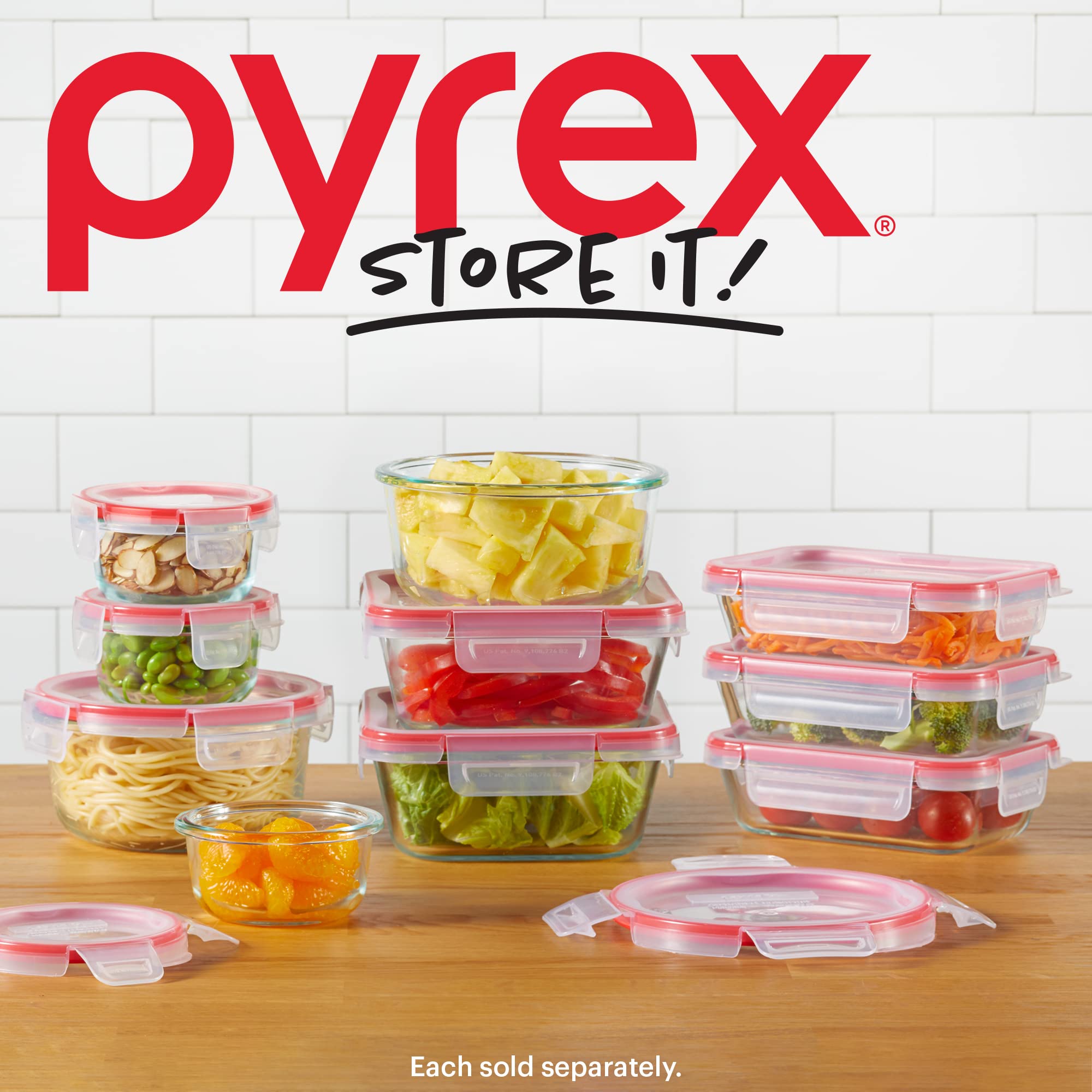 Pyrex Freshlock 14-Piece Mixed Size Glass Food Storage Meal Prep Container Set, Airtight & Leakproof With Locking Lids, For Lunch and Meal Prep, Microwave, Freezer & Dishwasher Safe