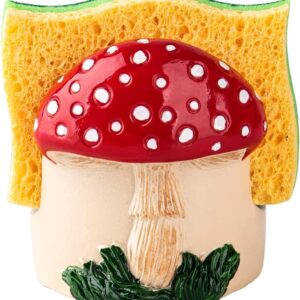 dgudgu Mushroom Kitchen Sponge Holder Resin Sponge Dish Red Sponge Holder for Kitchen Sink Caddy Decor for Kitchen Kitchen Sink Accessories Sponge Holder