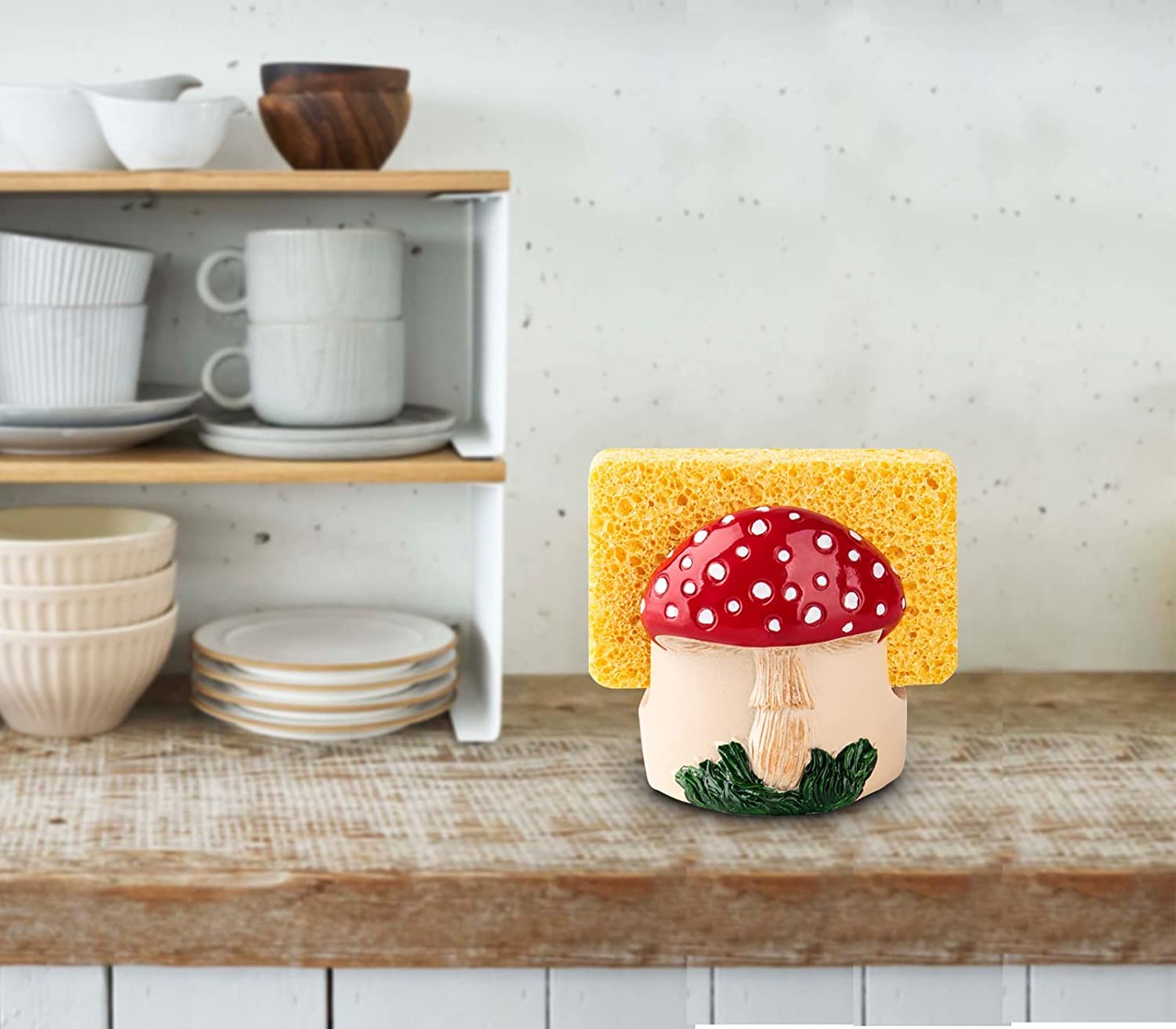 dgudgu Mushroom Kitchen Sponge Holder Resin Sponge Dish Red Sponge Holder for Kitchen Sink Caddy Decor for Kitchen Kitchen Sink Accessories Sponge Holder