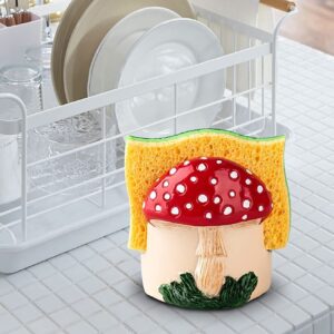 dgudgu Mushroom Kitchen Sponge Holder Resin Sponge Dish Red Sponge Holder for Kitchen Sink Caddy Decor for Kitchen Kitchen Sink Accessories Sponge Holder