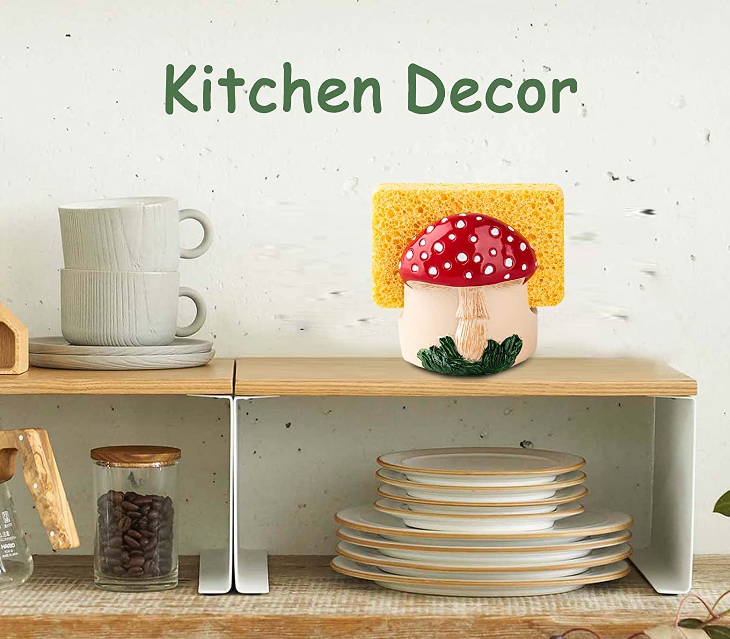 dgudgu Mushroom Kitchen Sponge Holder Resin Sponge Dish Red Sponge Holder for Kitchen Sink Caddy Decor for Kitchen Kitchen Sink Accessories Sponge Holder