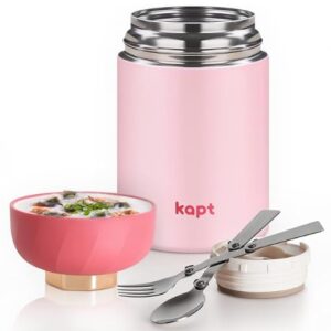 Avovy Thermos for Hot Food - 22 Oz Insulated Food Jar, Insulated Lunch Container with Bowl, Foldable Spoon& Fork, Powerful Insulated Food Thermos for School Office Camping Travel (Pink)