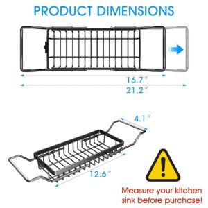 Sink Caddy Sponge Holder Telescopic Kitchen Sink Organizer, Expandable 16.7" to 21" Over The Kitchen Sink Accessories with Dishcloth Towel Holder for Rag Brush Soap Dishwashing Liquid