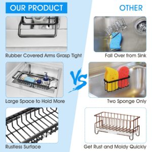 Sink Caddy Sponge Holder Telescopic Kitchen Sink Organizer, Expandable 16.7" to 21" Over The Kitchen Sink Accessories with Dishcloth Towel Holder for Rag Brush Soap Dishwashing Liquid