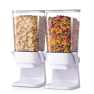 zeadesign cereal dispenser countertop 2pc, cereal containers storage, 5l organization and storage containers for kitchen, dry food dispenser for rice, grains, nuts, snack,oatmeal, pet food, white