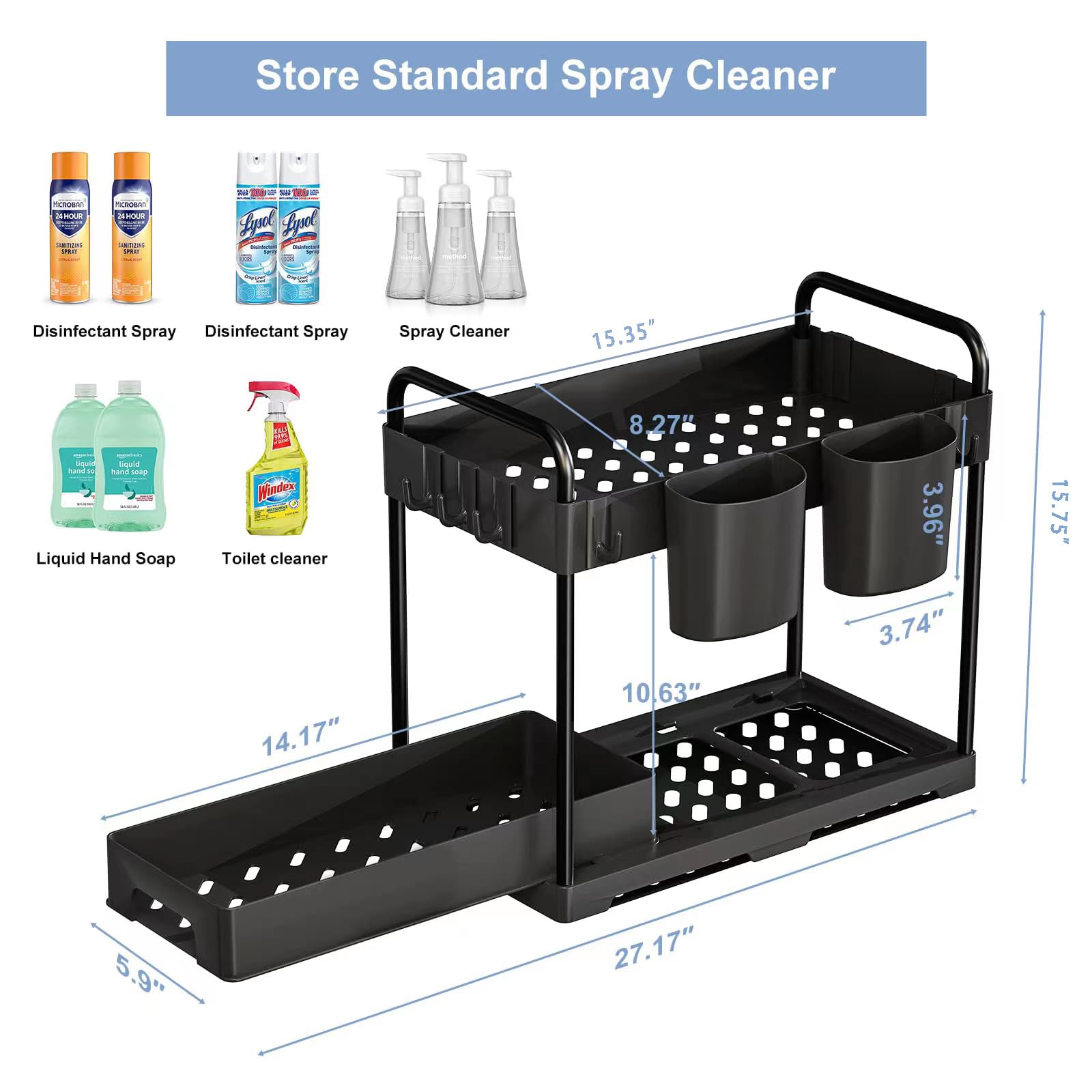 USFU Under Over Sink Organizer and Storage, Under bins for Kitchen and Bathroom Sink Organizers and Storage Cabinet Cleaning Supplies Organizer Shelf Sliding Drawer(2 Packs)