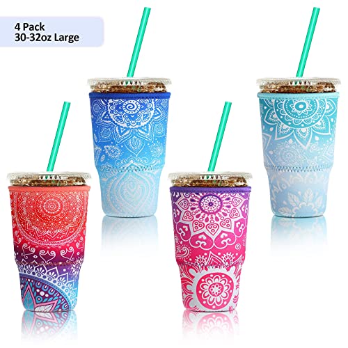 Patelai 4 Pieces Reusable Coffee Sleeve Cup Insulator for Cold Drinks Beverages and Holder for Most Coffee