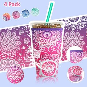 Patelai 4 Pieces Reusable Coffee Sleeve Cup Insulator for Cold Drinks Beverages and Holder for Most Coffee