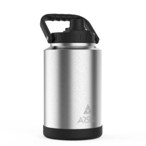 Arslo large Insulated Water Jug With Handle, One Gallon Insulated Water Bottle, 1 Gallon Stainless Steel Water Jug, Silver, 128 oz, 1 Count (Pack of 1)