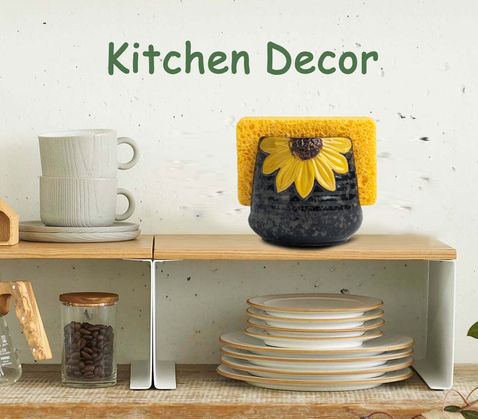 GABROC Sunflower Sponge Holder for Kitchen Sink Kitchen Dish Sponge Holder Ceramic Kitchen Sink Sponge Holder Yellow Sink Caddy Kitchen Sink Organizer Decor for Kitchen