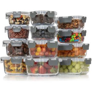 glass food storage containers with lids - hinged locking lids - 100% leak proof glass meal-prep containers great for lunch