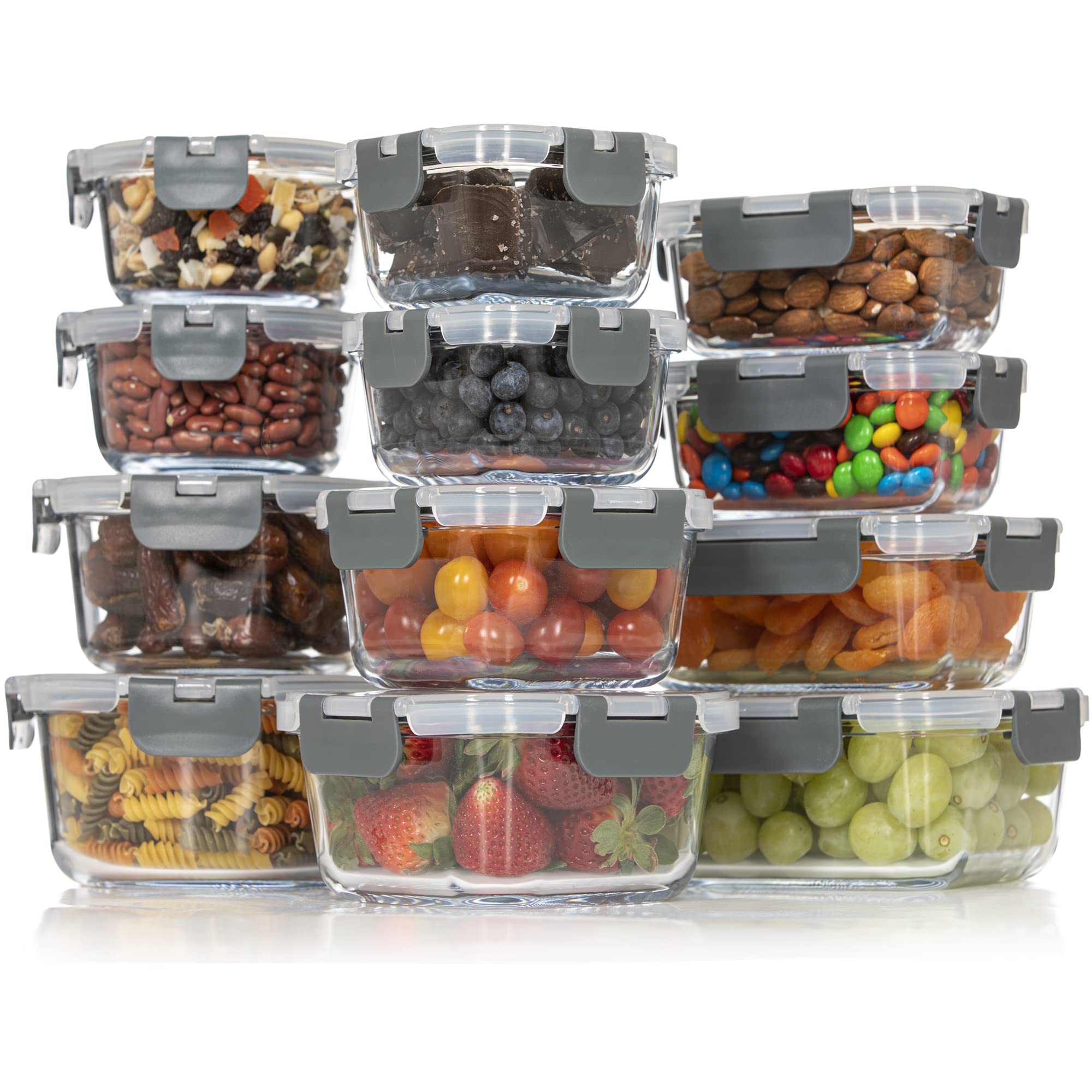 Glass Food Storage Containers with Lids - Hinged Locking Lids - 100% Leak Proof Glass Meal-Prep Containers Great for Lunch