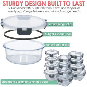 Glass Food Storage Containers with Lids - Hinged Locking Lids - 100% Leak Proof Glass Meal-Prep Containers Great for Lunch