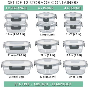 Glass Food Storage Containers with Lids - Hinged Locking Lids - 100% Leak Proof Glass Meal-Prep Containers Great for Lunch