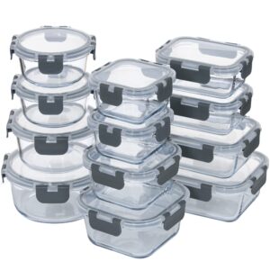 Glass Food Storage Containers with Lids - Hinged Locking Lids - 100% Leak Proof Glass Meal-Prep Containers Great for Lunch