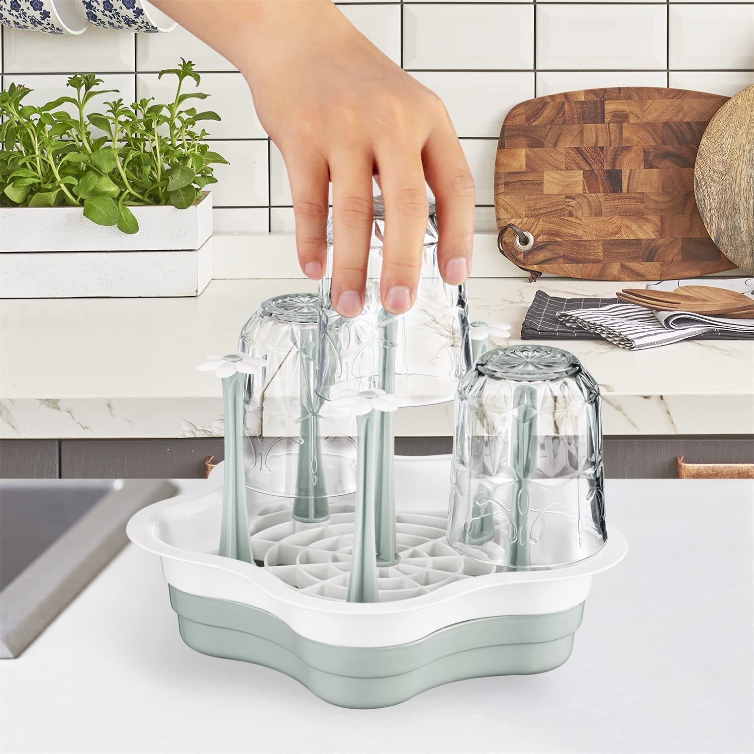 L-WASH Countertop Drying Rack - Ideal for Insulated Water Bottles, Drinking Glasses, Sports Bottles, Tumblers, Mugs