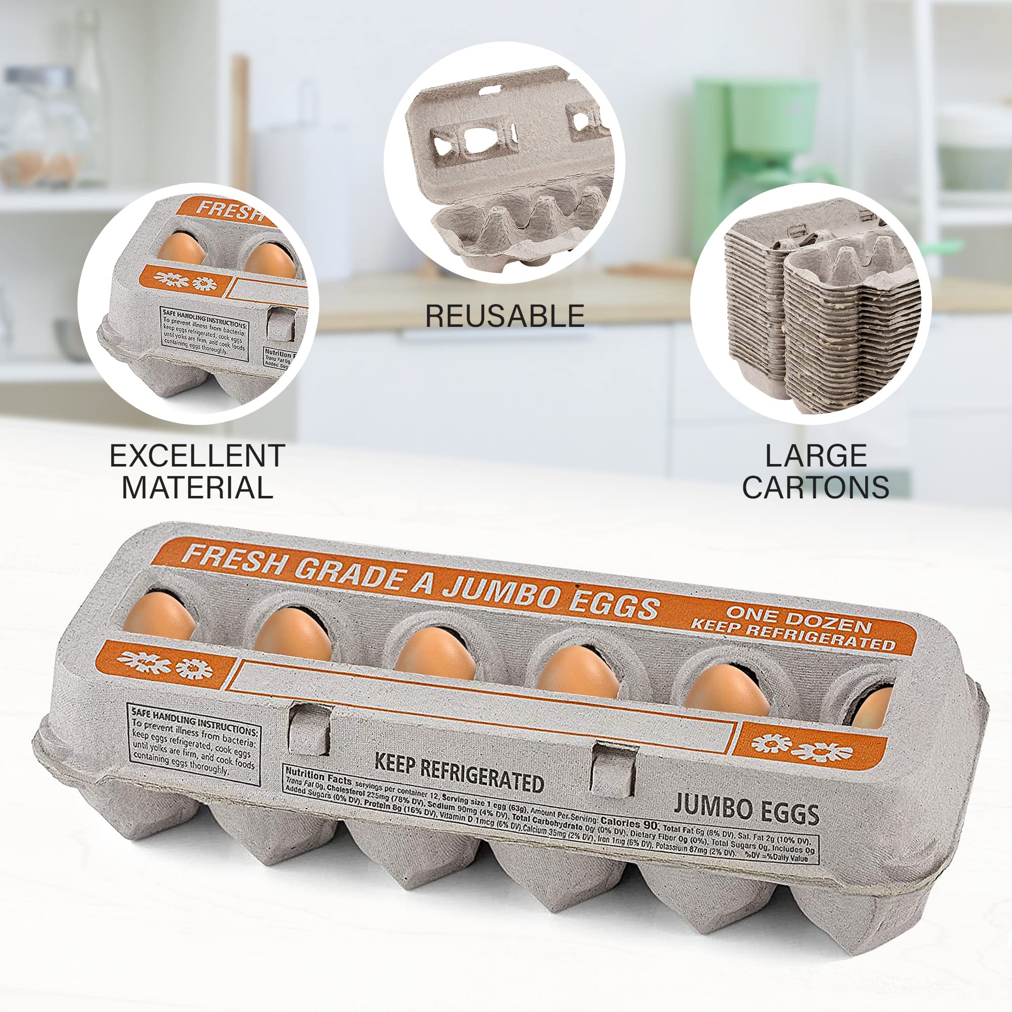 Jumbo Egg Cartons Holds 12 Eggs Printed Natural Pulp - 1 Dozen Large - Strong Sturdy Material Perfect For Storing Extra Eggs - by MT Products (15 Cartons) - Made in The USA