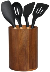 acacia wood utensil holder for kitchen counter decor, flatware & utensil storage organizer - kitchen utensil organizer for countertops, pantry, bathroom, office & center table