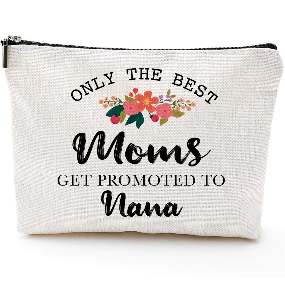 Blue Leaves Grandma Mothers Day Gifts-Only The Best Moms Get Promoted to Nana-Gifts for Grandma, Grandma Birthday Gifts from Grandchild, Unique Grandma's Makeup Bag 1